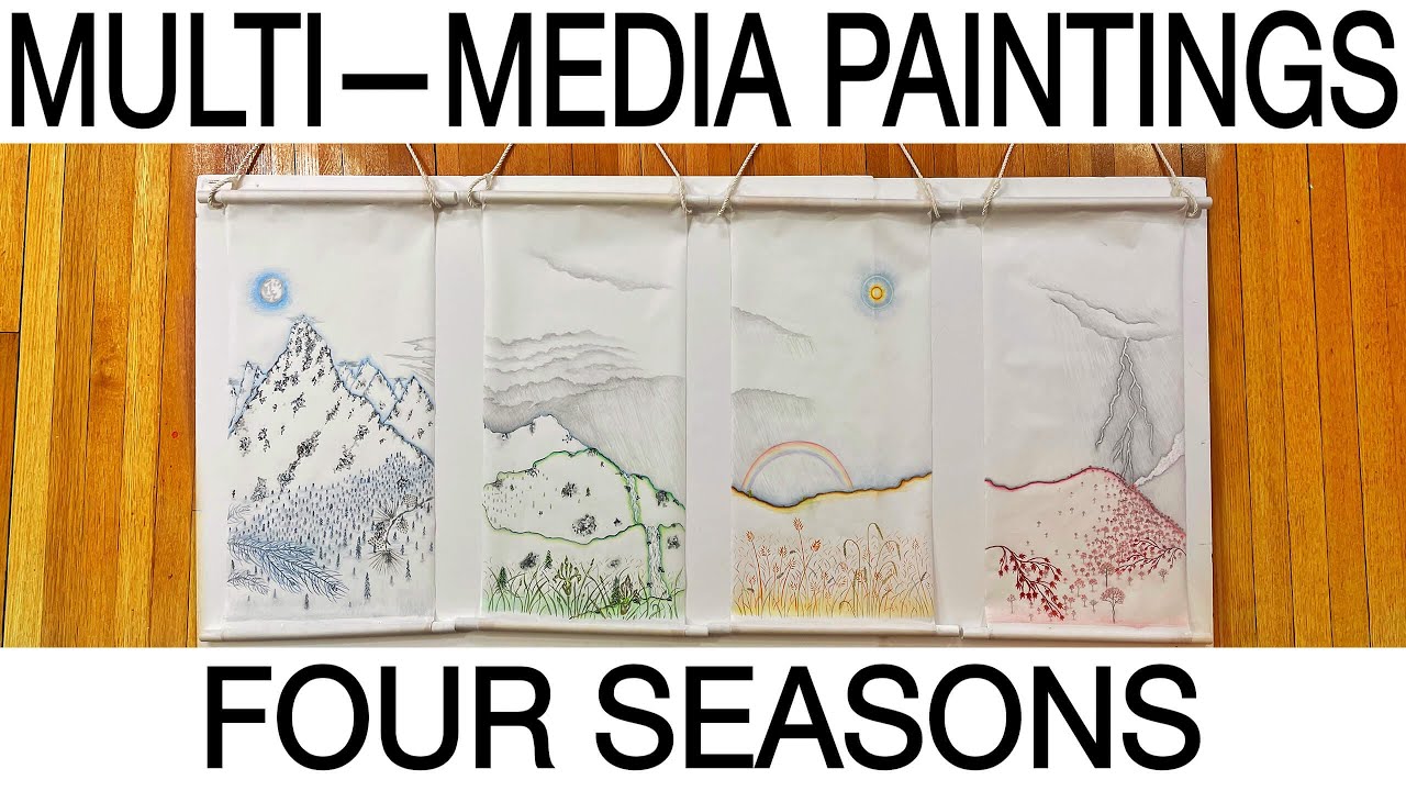 MIXING STENCILS with DRAWING & PAINTING — Four Seasons Quadriptych ...
