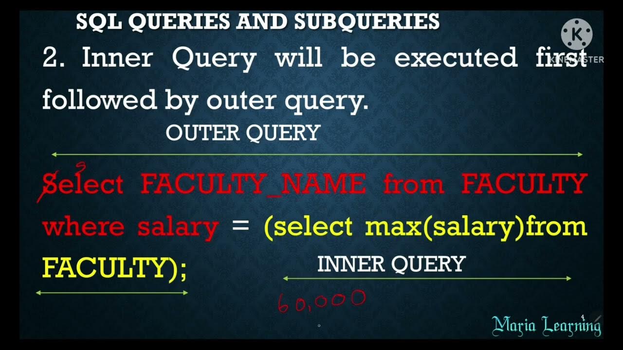 Lecture 120 Sql Queries Subqueries Nested Query Using Aggregate Functions In Tamil Part I 6557