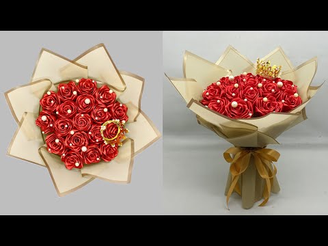 DIY | How To Make A Bouquet Of Roses From Satin Ribbons Easy | Bouquet Of Artificial Roses