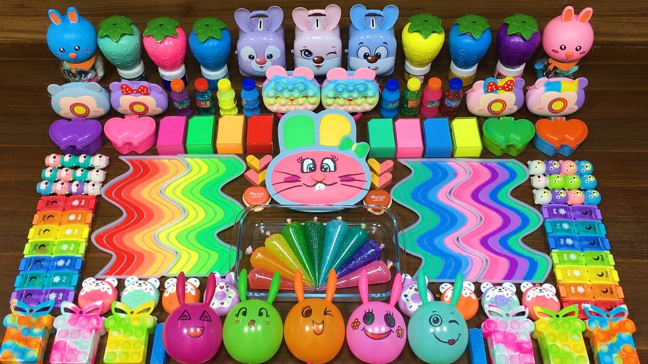 RABBITS slime!!! Mixing random into GLITTER slime!!!Satisfying Cun ...