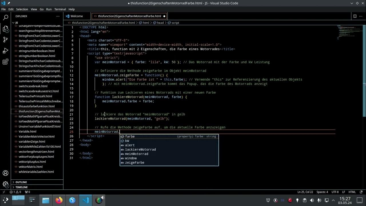 JavaScript function, this, programmieren für Anfänger - YouTube