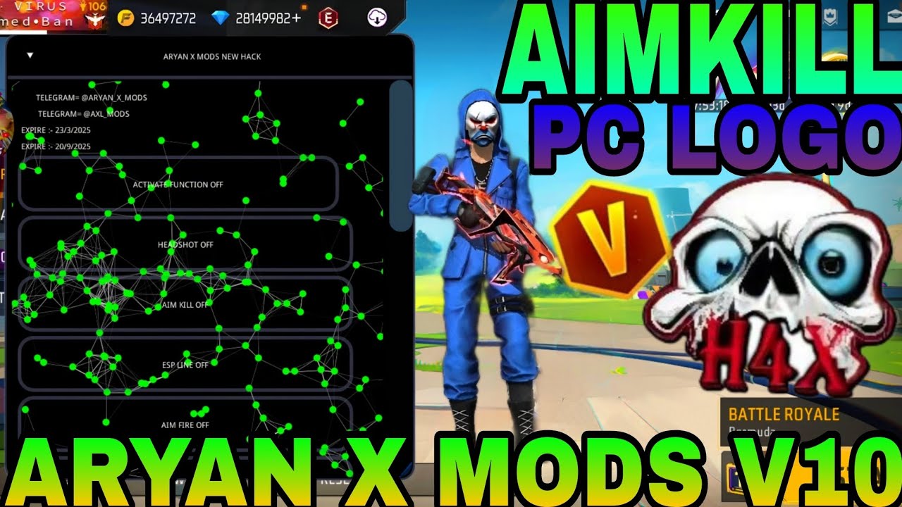 ARYAN X MODZ V10 AIMKILL | FREE FIRE MOD MENU | FLY HACK MOD MENU | FLY ...