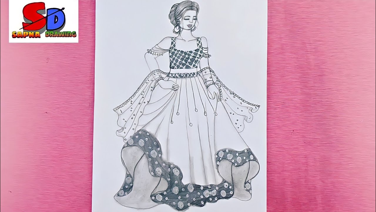 how to draw a girl lahenga choli - Drawing easy | step by step | pencil ...