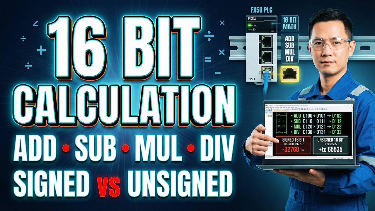 FX5U PLC | 16 Bit Integer Calculations | ADD, SUB, MUL, DIV | Signed vs ...