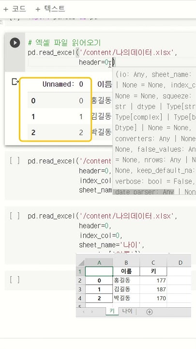 Pandas판다스 Dataframe Readexcel 사용법 Python Pandas 마스터하기 Python 기초 기본 파이썬 엑셀 Dfread