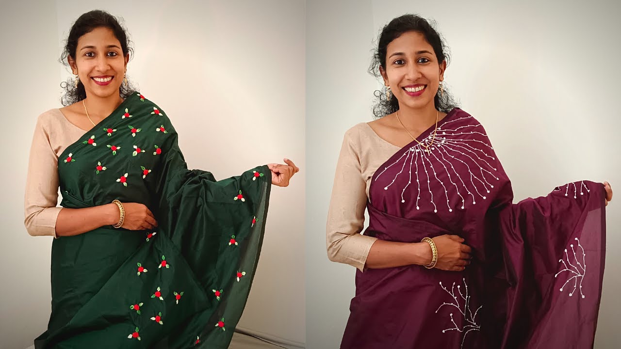 Simple and Elegant Hand Embroidery Sarees | Simple Embroidery Design ...