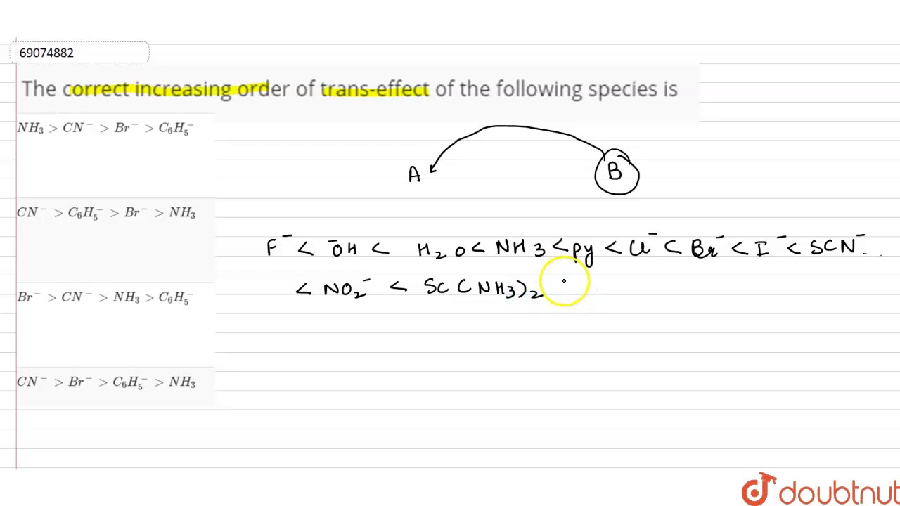 The correct increasing order of trans-effect of the following species ...