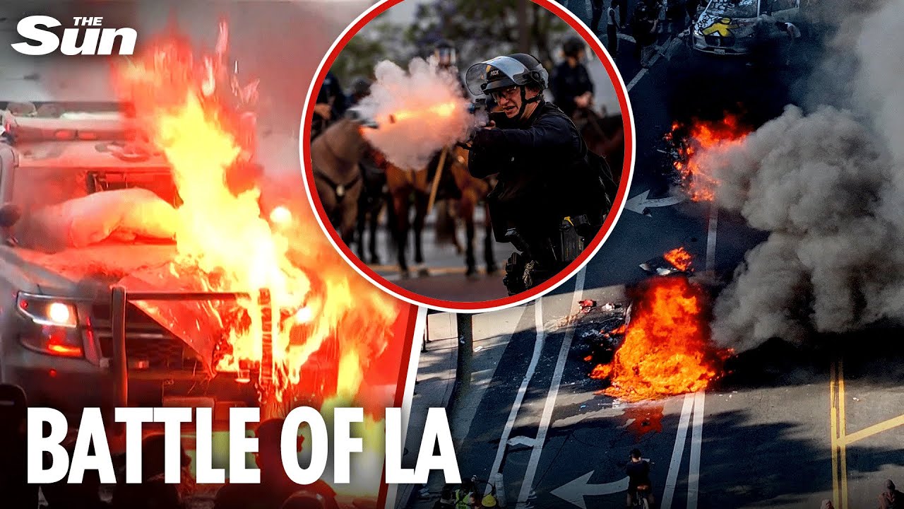 Police car set on fire as LA protests ERUPT over immigration raids and ...