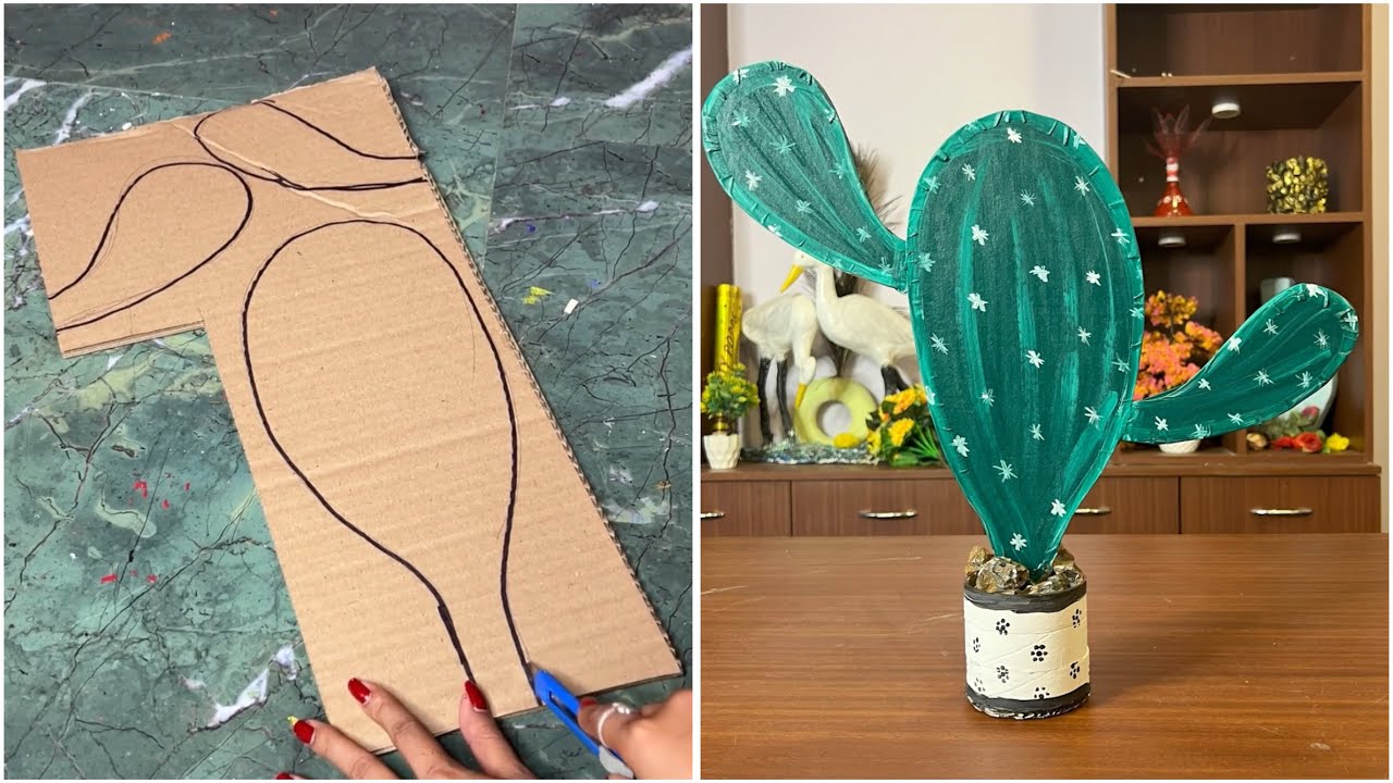 DIY Cardboard Cactus Craft | Easy Recycled Home Decor Idea - YouTube