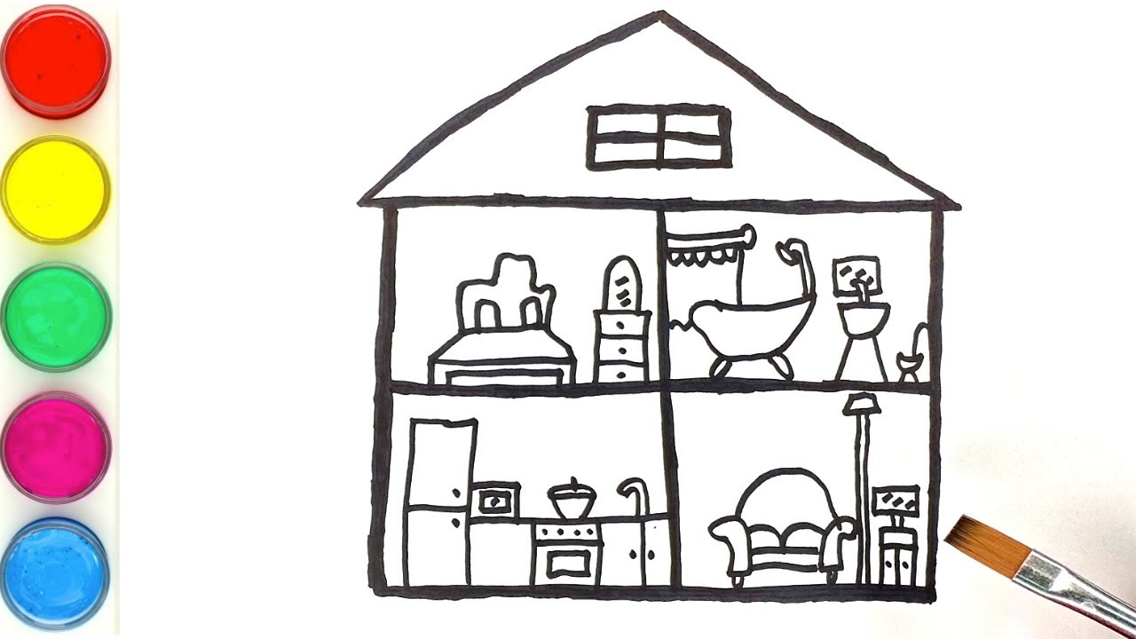 Big Doll House Drawing, Painting and Coloring for Kids, Toddlers | Kids ...