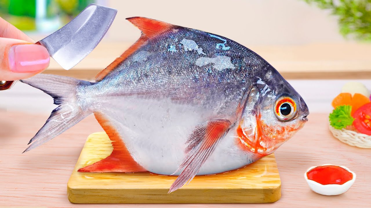 Catch and Cook Fish 🎣 How To Make Miniature Grilled Baby Pomfret Fish 💞 ...