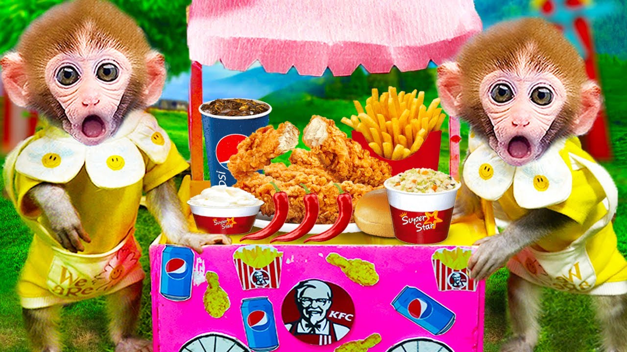 Baby Monkey Bin Bon ordered KFC food at the supermarket so yummy | KUDO ...
