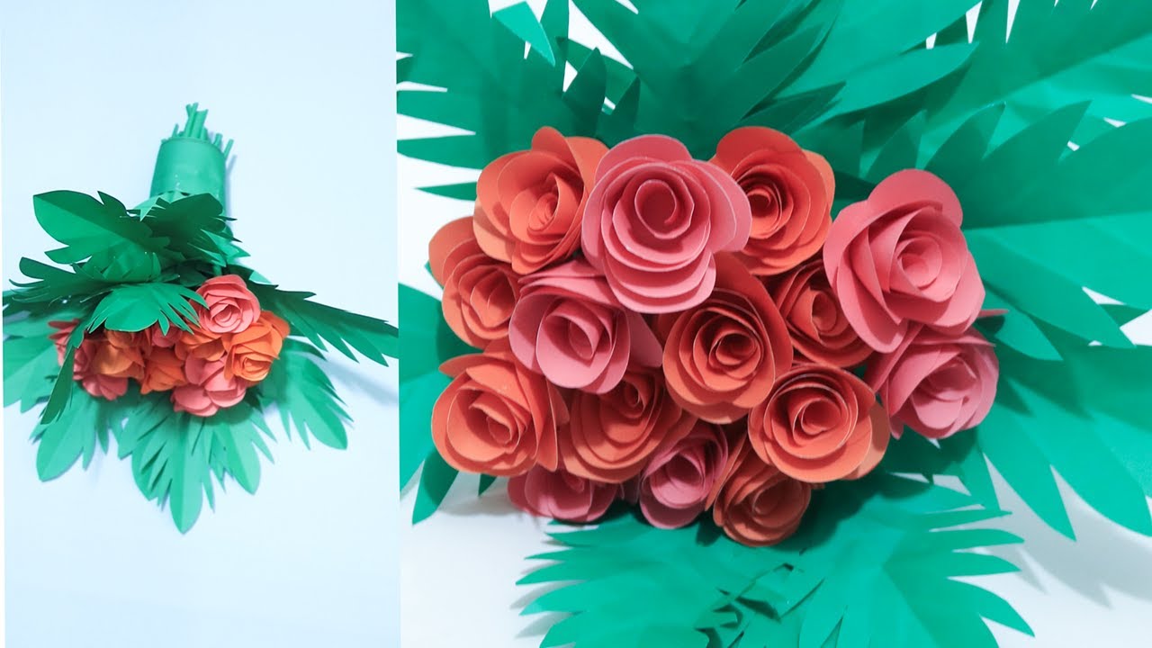 How to make Beautiful Paper Flower Bouquet | Paper Rose Flower Bouquet ...