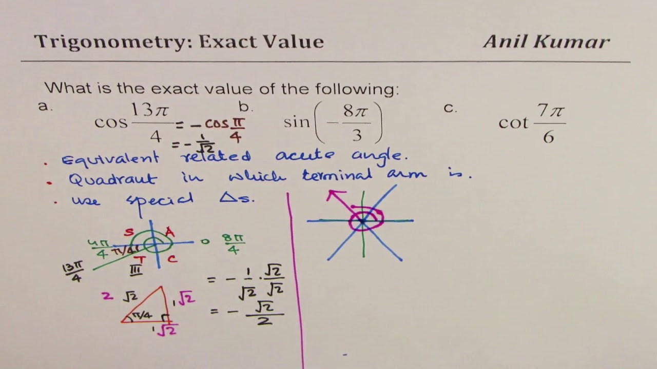Equivalent And Exact Value Of Cos 13pi 4 Trigonometric Ratios YouTube