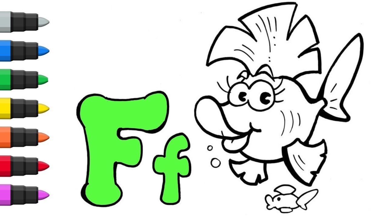 F for Fish, Alphabets, छोटे बच्चों की पढ़ाई Drawing Fish and letter F ...