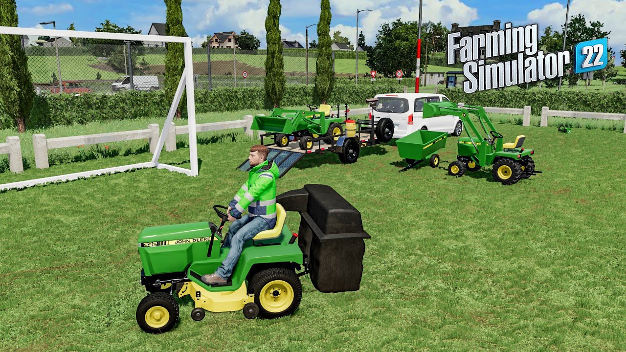 Mowing FootBall field with John Deere 332 Garden tractor pack | Farming ...