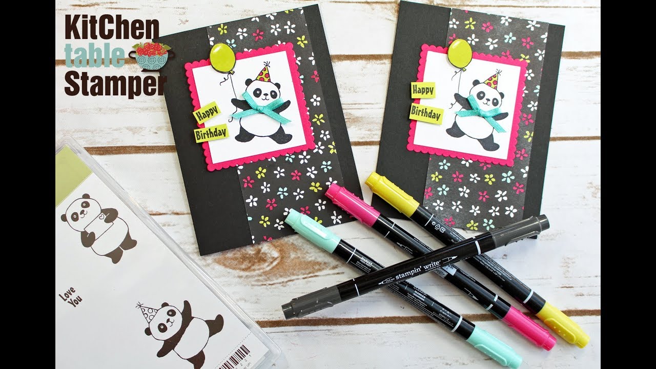 Party Pandas Birthday Card Tutorial with Kitchen Table Stamper - YouTube