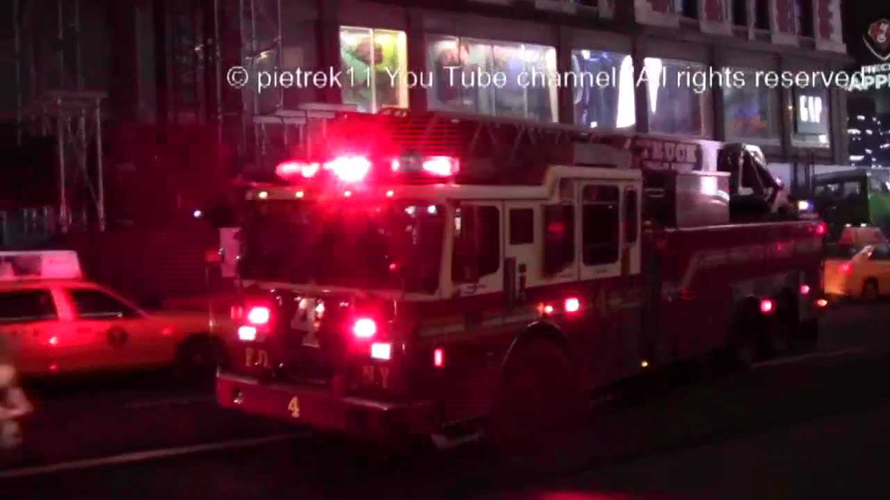 FDNY fire truck Ladder 4 on scene emergency vehicle lighting 2013 HD ...
