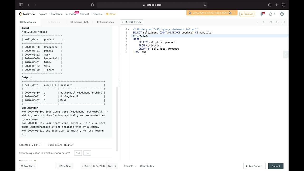 Group Sold Products By The Date #leetcode #mssqlserver #easy - YouTube