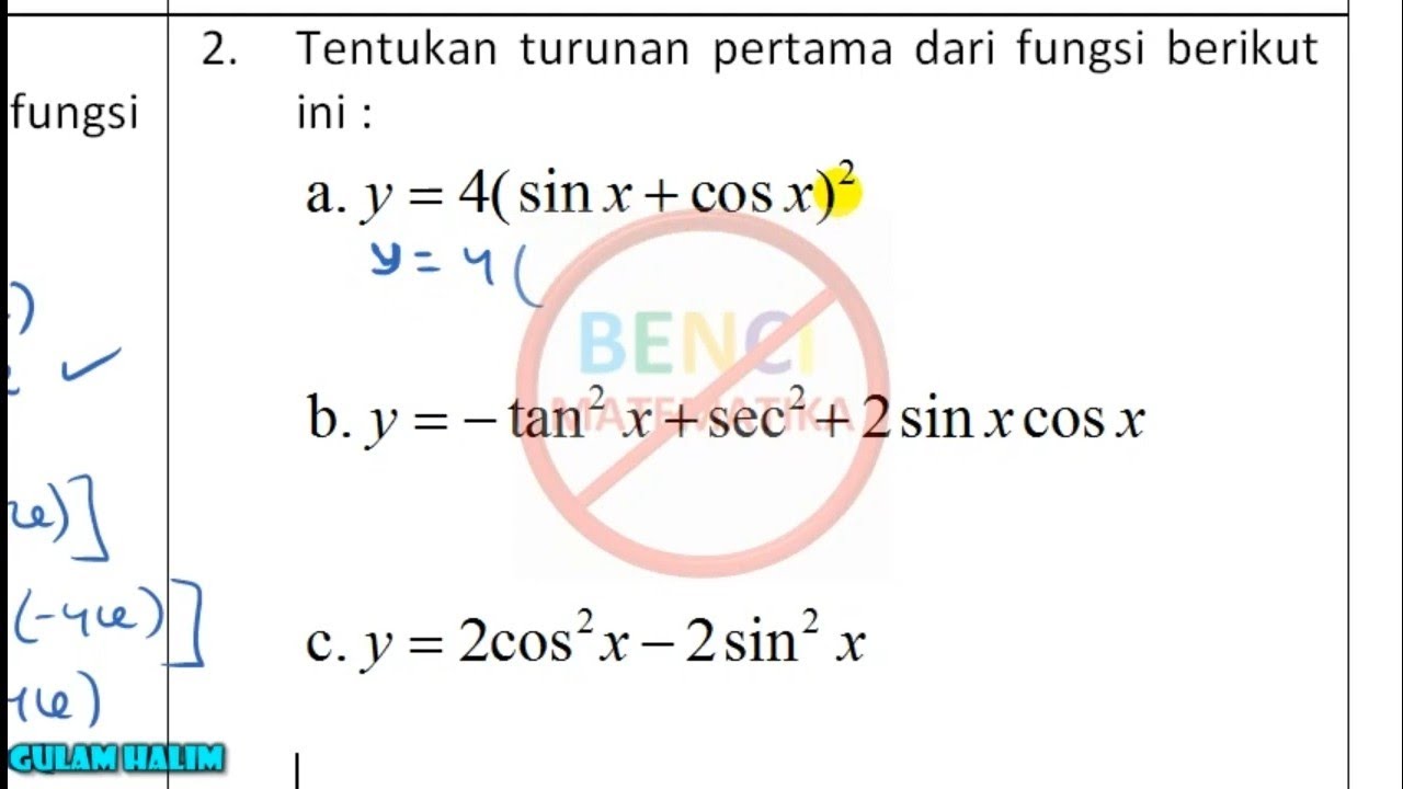 Turunan Trigonometri dengan identitas contoh 1 no 2 - YouTube