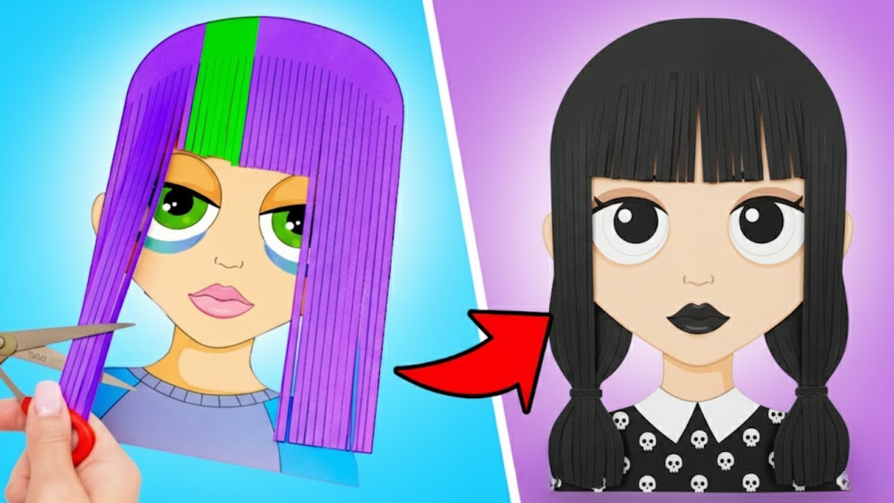 👗 Paper Doll Makeover Fun! DIY Hair & Makeup with Wednesday 🎨💄 - YouTube