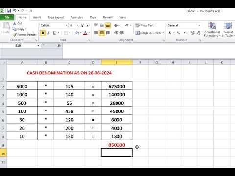 How to Create Cash Denomination in Excel - YouTube