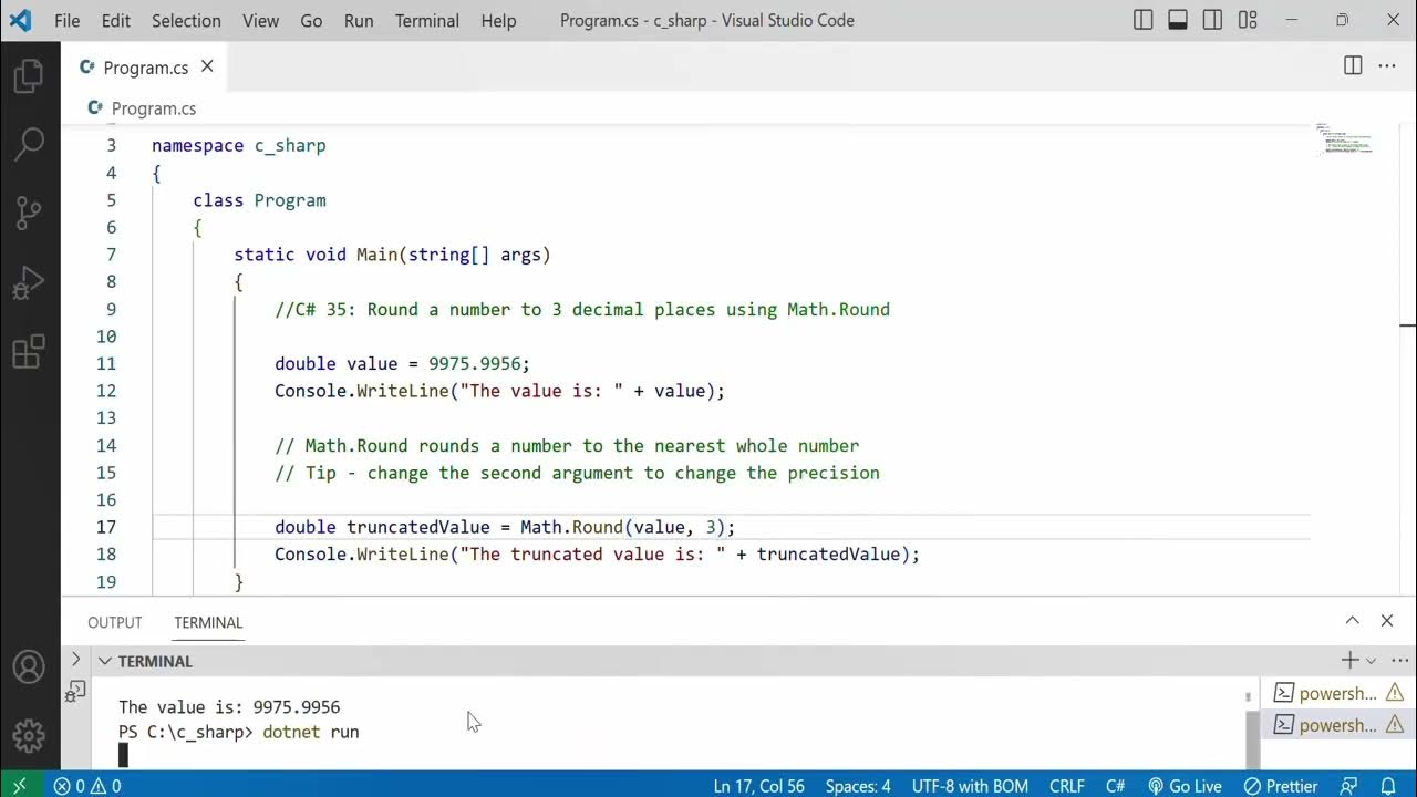 C# 35: Round a number to 3 decimal places using Math.Round - YouTube