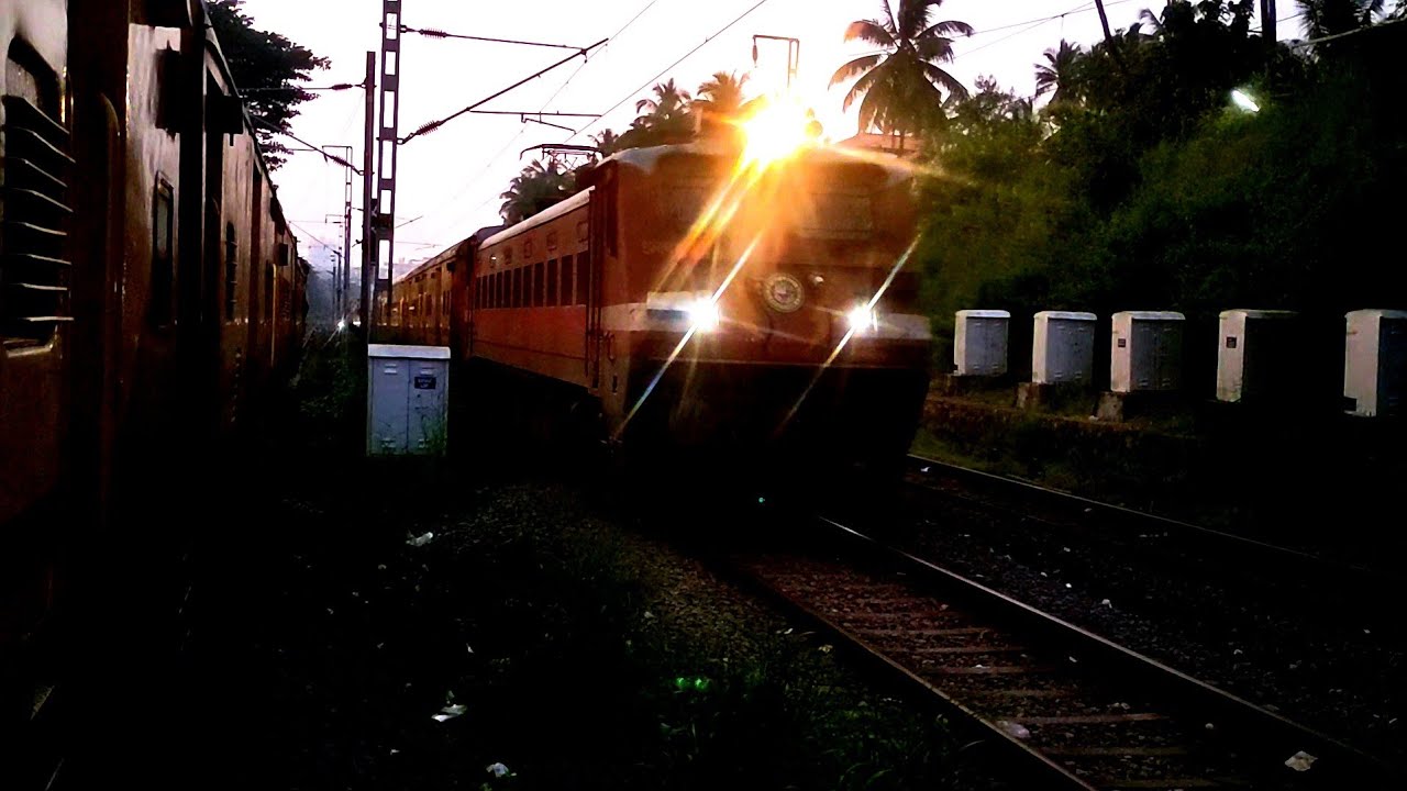 16630 Malabar Express hauled by Thunderbolt Arakkonam ELS WAP4 crawls ...