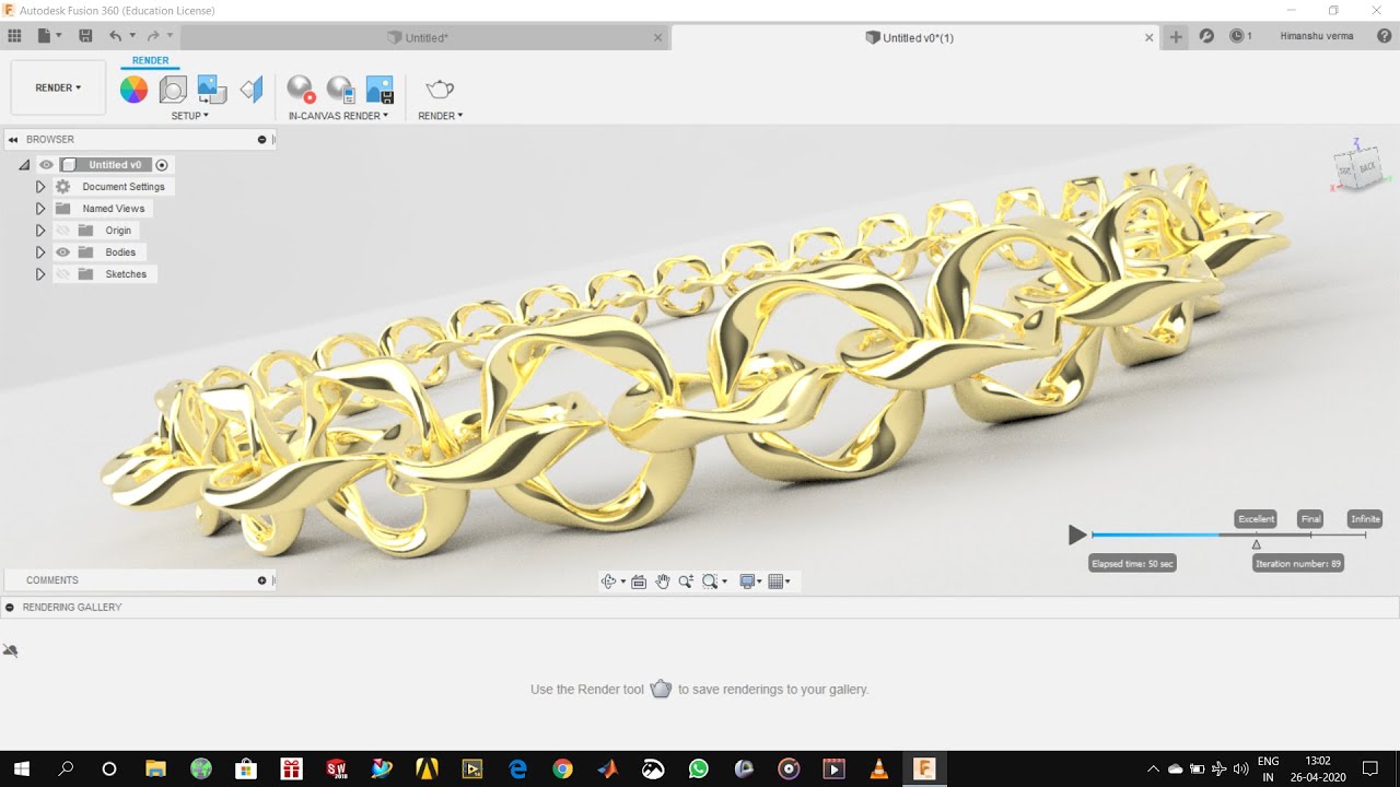 Sweep command || Autodesk Fusion 360|| Bracelet design || Tutorial 5 ...