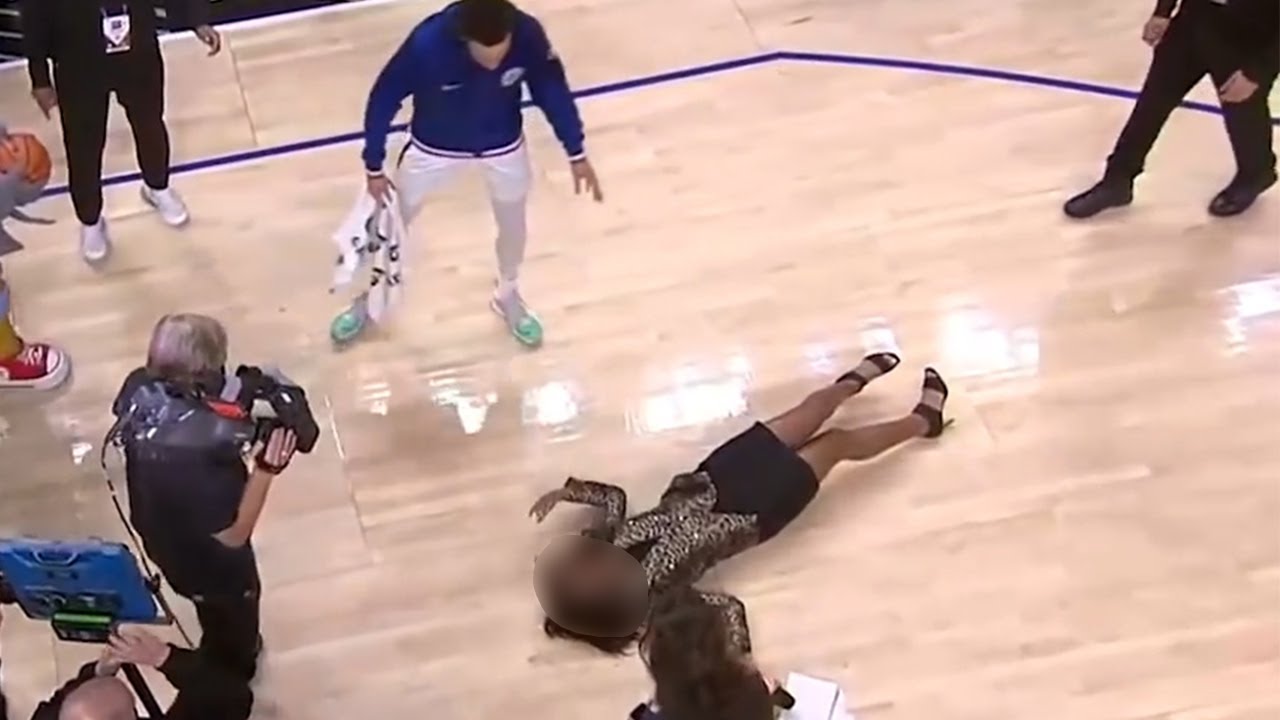 NBA reporter slips and falls during the postgame interview 😮 - YouTube