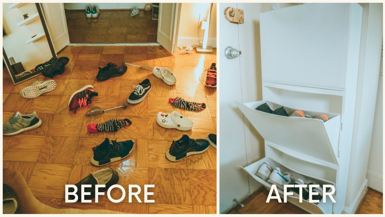 Entryway Shoe Storage Hack | ikea trones shoe storage - YouTube