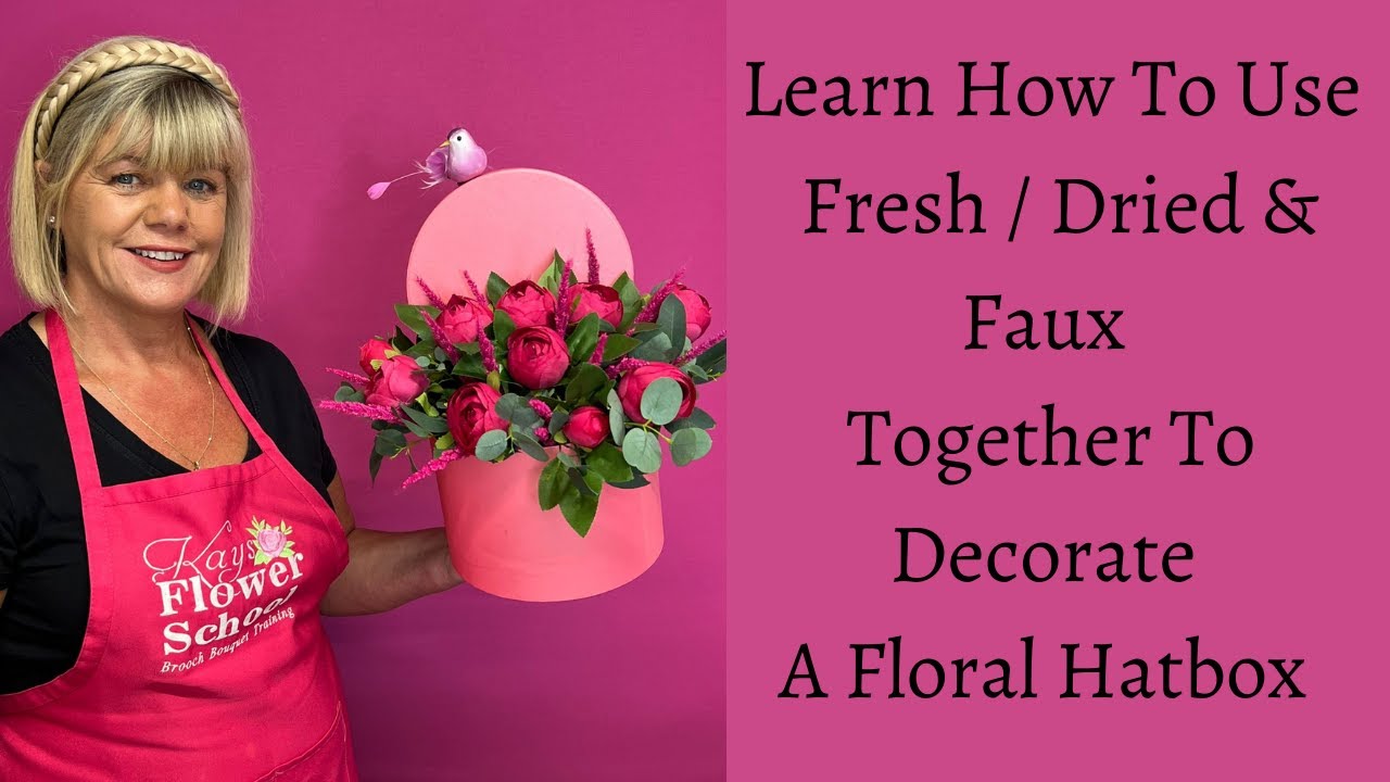 How to decorate a Hat Box with faux, dried and fresh materials - YouTube