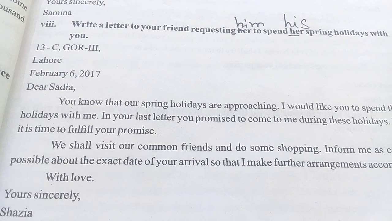 English 9th Letter To Friend For Inviting Him In Summer Holidays