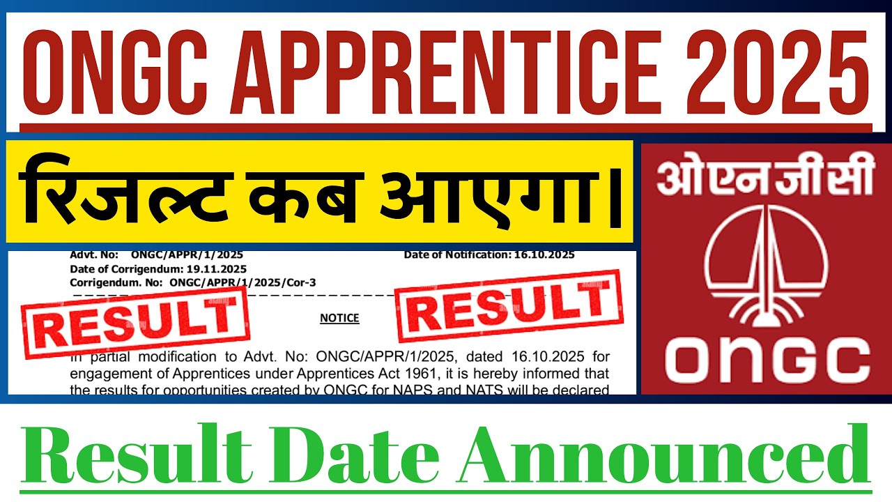 ONGC Apprenticeship Result Date Out. ONGC Apprentice 2025 Merit List ...