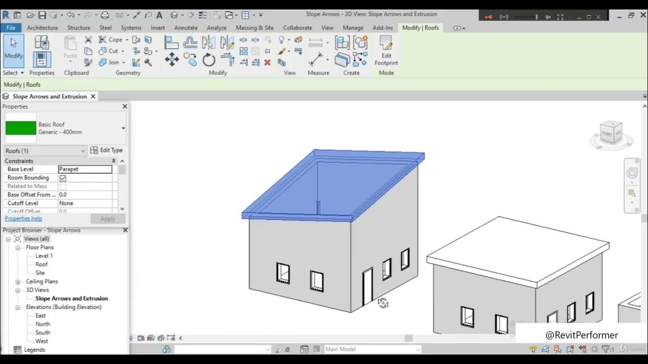 Revit Architecture:Tutorial:Create a flat Roof_Slope Arrows_Adding Openings_Working with Stairs ...