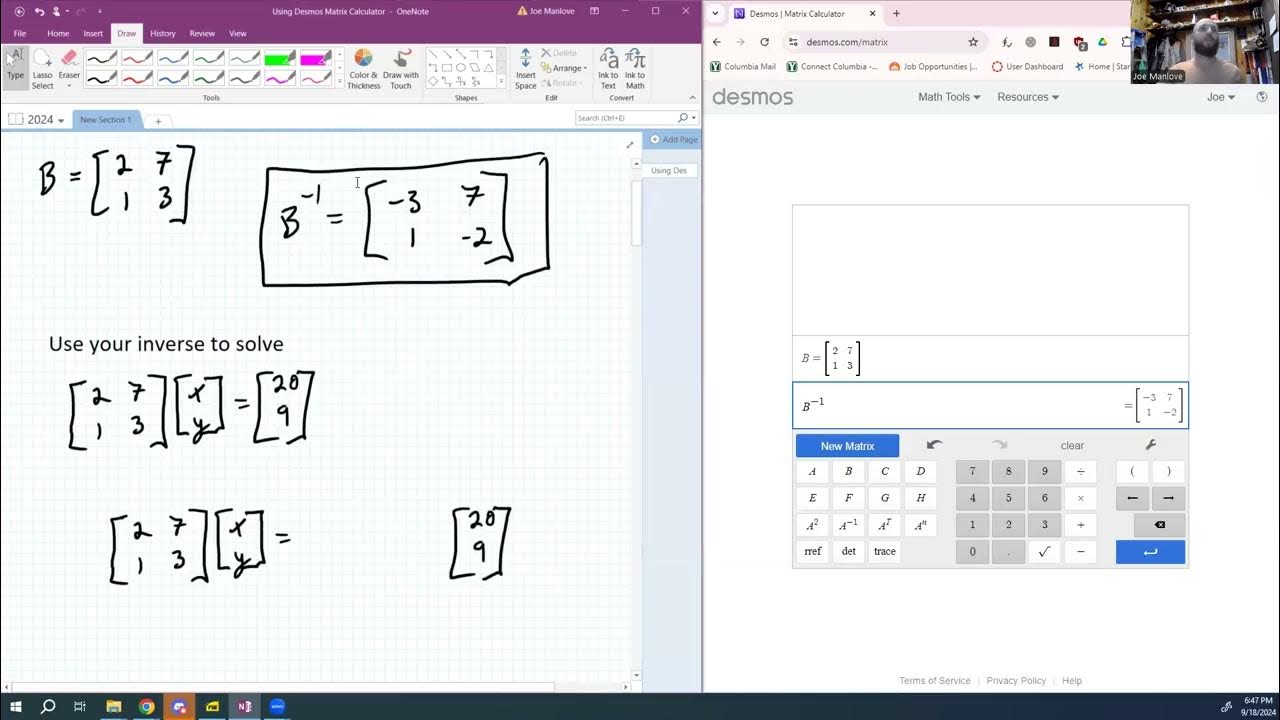 Finding Inverses with Desmos Matrix Calculator - YouTube