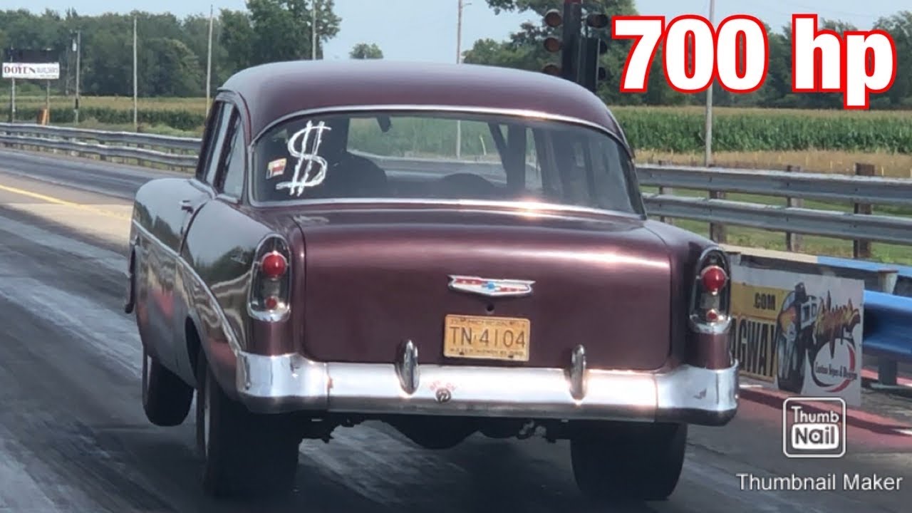 Ls7 454 1956 Chevy making passes at ubly dragway - YouTube
