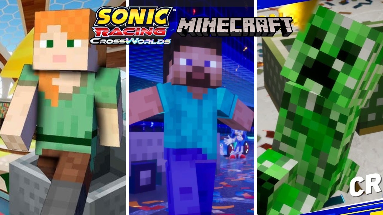 Sonic Racing Crossworlds - Minecraft DLC Gameplay (Steve, Alex, Creeper ...