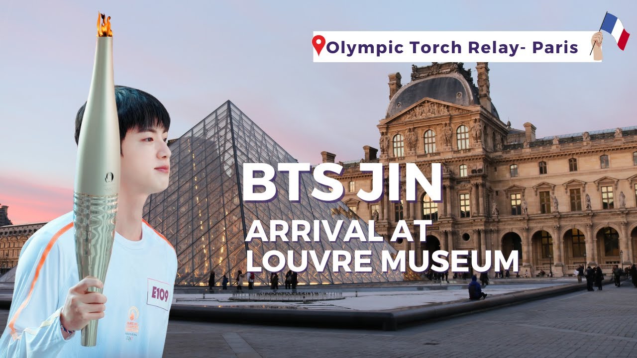 BTS Jin 💜 arrival at Louvre Museum carrying the Olympic Torch - Paris ...