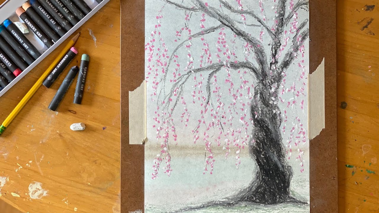 Spring Art Lesson 7 for Kids: Weeping Cherry Tree pastel drawing, 2021 ...
