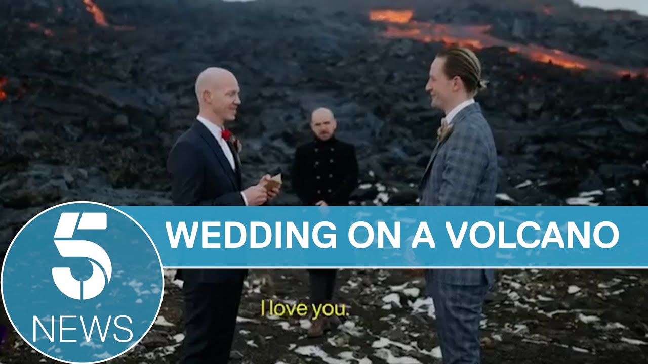 Couple get married in front of erupting volcano in Iceland |5 News ...