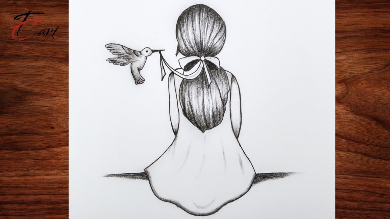 How to draw A girl with a Bird - step by step || Pencil Sketch for ...