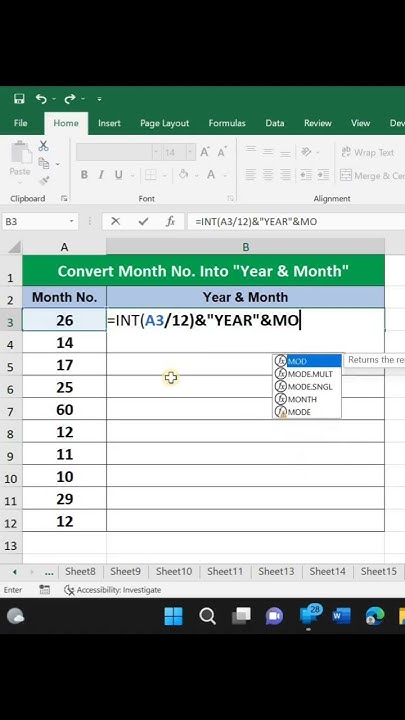 How to Convert month no. into "Year & Month" in Excel . Excel for beginners. #excel#exceltips# ...