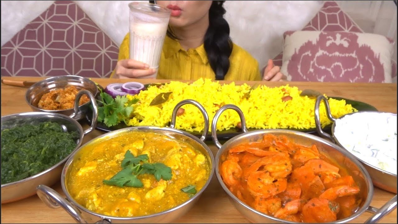 ASMR INDIAN FOOD | LASSI | LEMON RICE | SPINACH SAAG | EATING SOUNDS ...