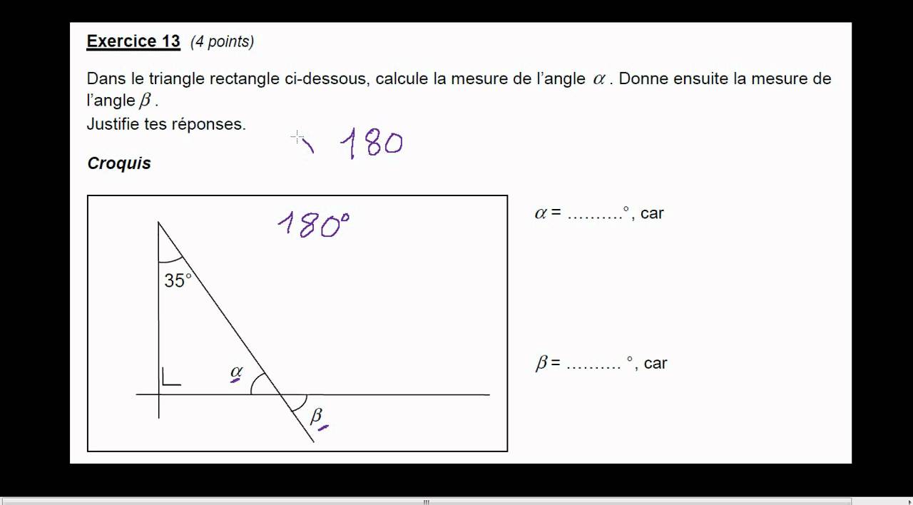 Exercice déterminer les angles d'un triangle rectangle - YouTube