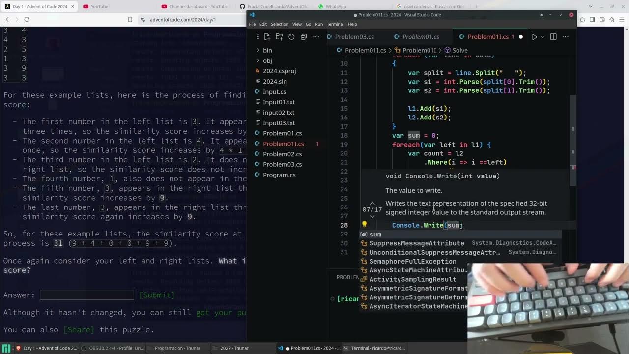Solving Advent Of Code 2024 - Day 1: Historian Hysteria (Part two) - YouTube