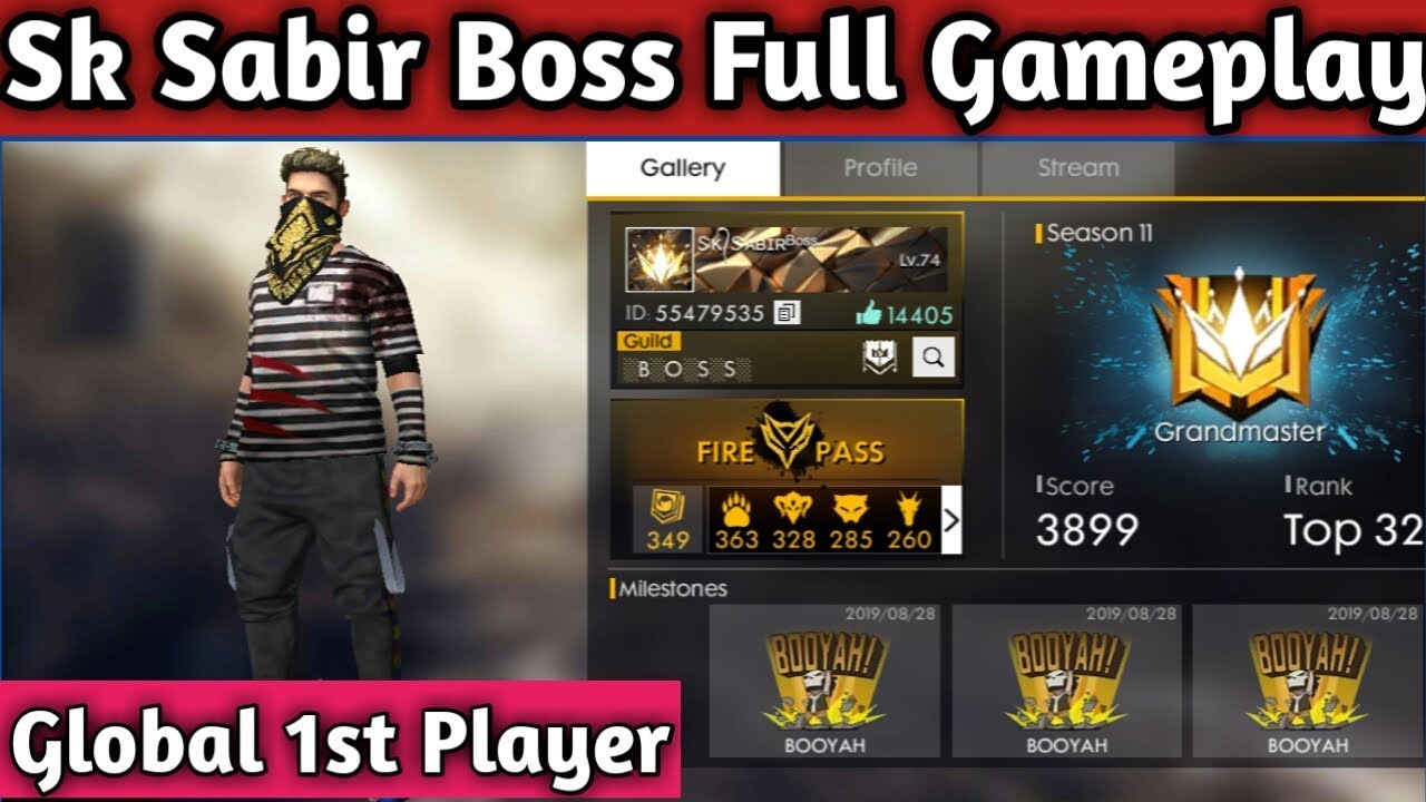 SK Sabir Free Fire Gameplay || Global 1st Player - YouTube