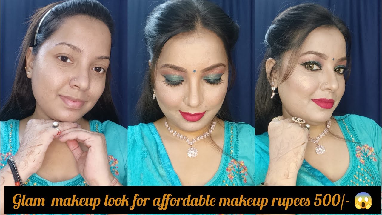 Glam makeup look for affordable makeup rupees 500/-only😱// step by step ...