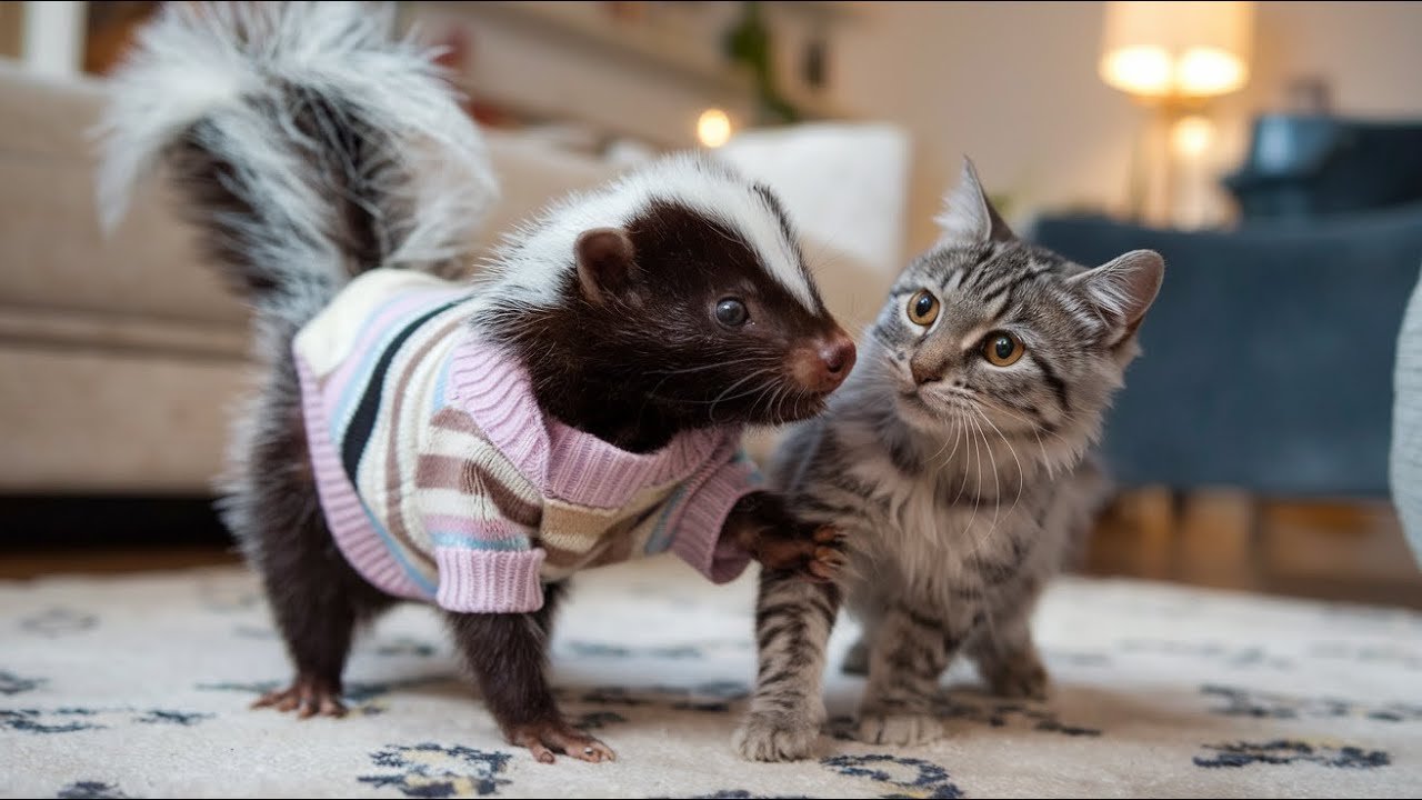 Cute Skunk Plays with Cat! 🦨🐱 | Adorable Duo! - YouTube