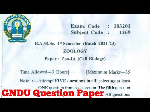 Gndu BA / Bsc 1st Semester Zoology ( Cell Biology ) Question Paper ...